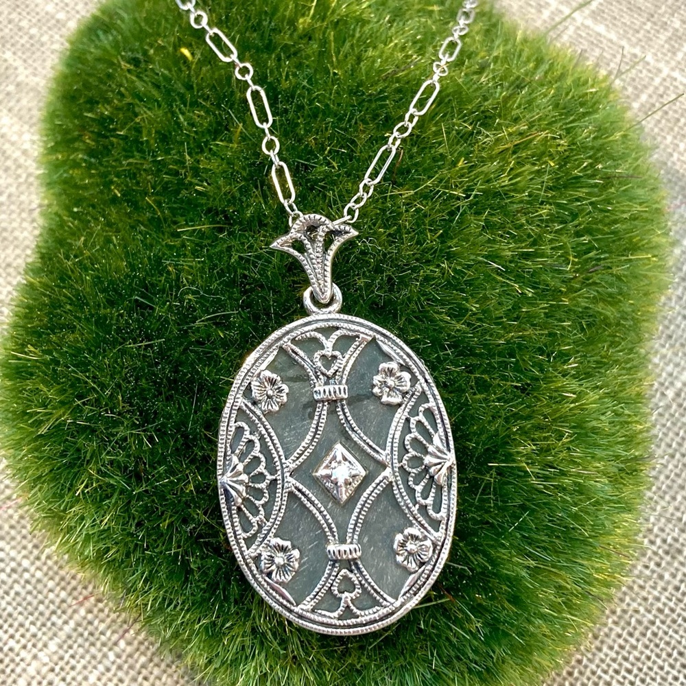 Lovely Vintage Camphor Glass Filigree Sterling Silver… - Gem